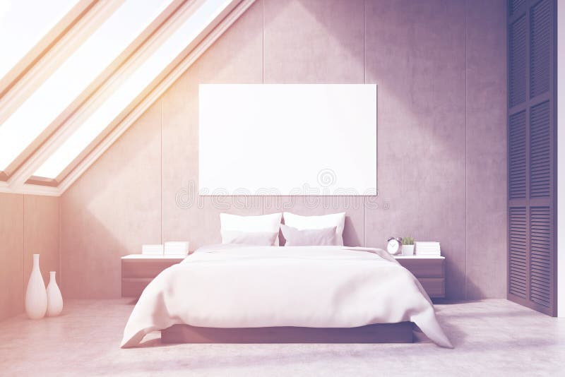 Front View of Attic Bedroom, Toned Stock Illustration - Illustration of ...