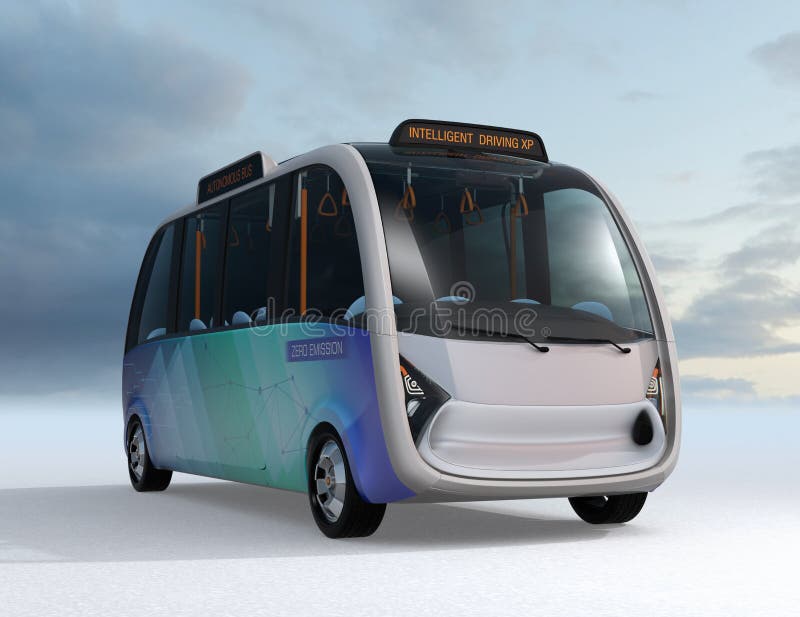 Front View of Autonomous Shuttle Bus Stock Illustration - Illustration ...