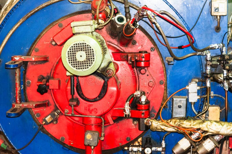 Front View of an Auxiliary Boiler Burner with Complete Instrumentation ...