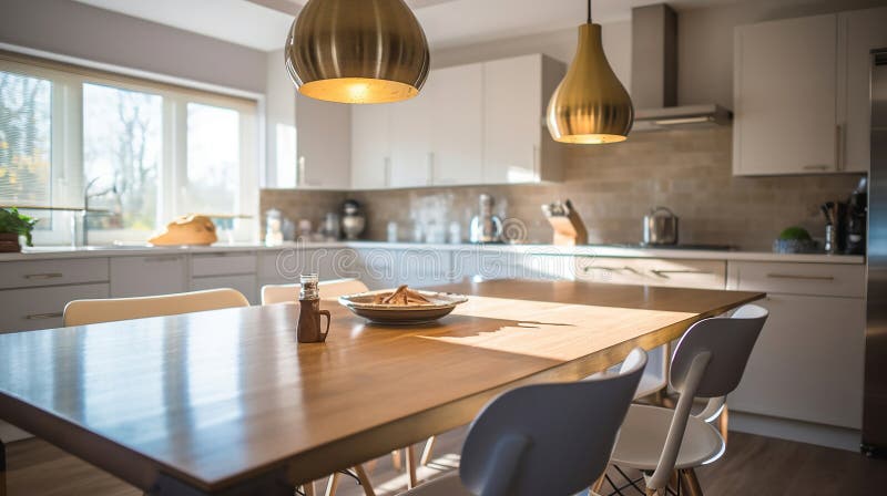 Front View Banner of a Kitchen Table in a Fancy Bright Kitchen ...