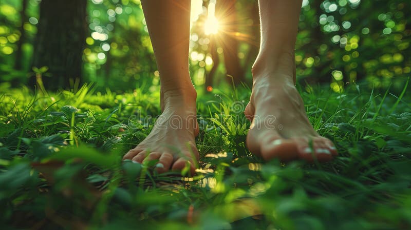 Feet Walking in Green Forest Grounding Barefoot Stock Illustration ...