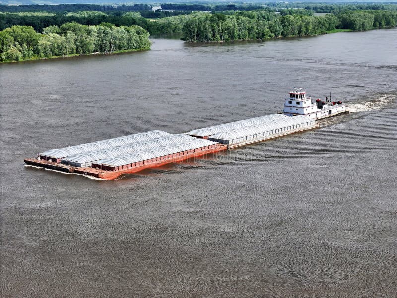 Front View of a Barge Traveling Up the Mississippi River Stock Image ...