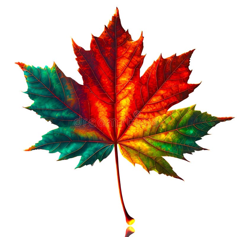 A Front View of a Beautiful Maple Leaf with a Reflection, Isolated on a ...