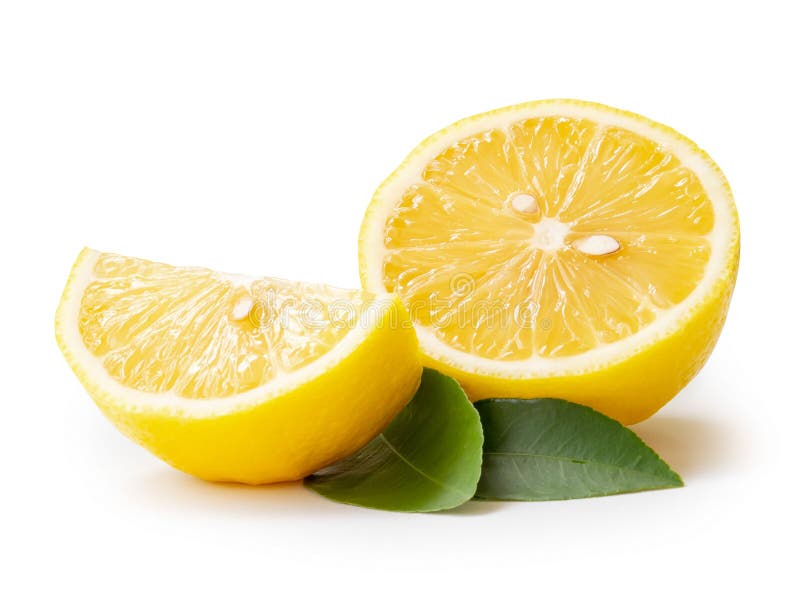 Front View of Beautiful Yellow Lemon Half with Slice Isolated on White ...