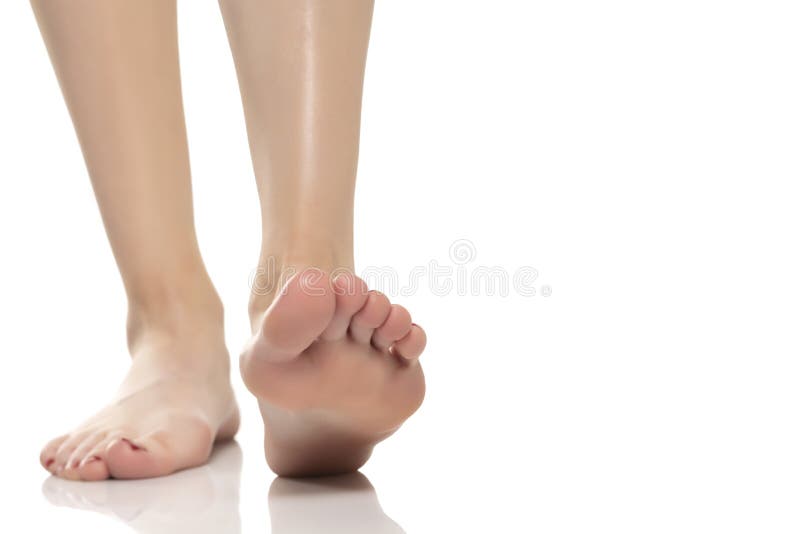 Front View of a Beautifully Cared Female Feet and Toes on a White ...