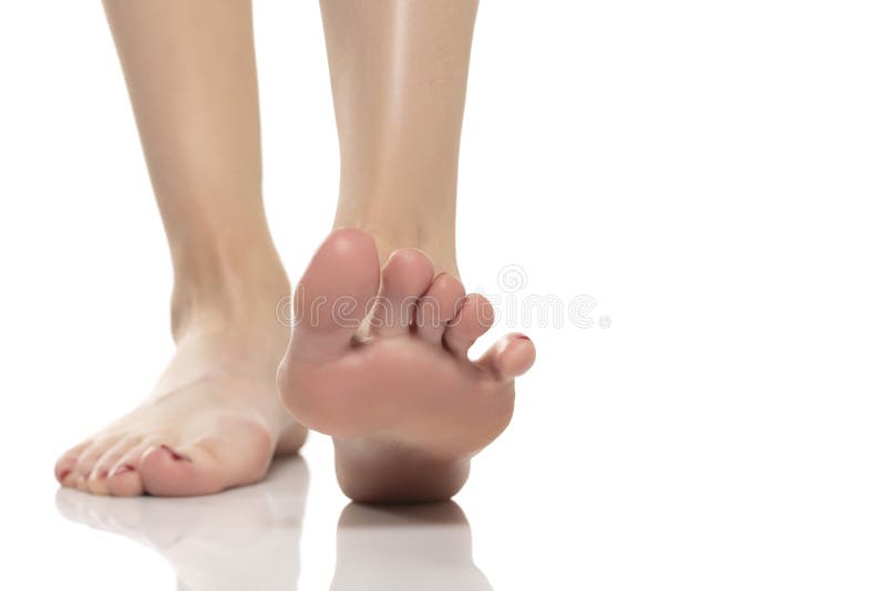 Front View of a Beautifully Cared Female Feet and Toes on a White ...