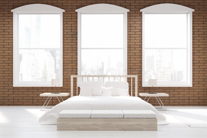 Front View of Bed and Three Windows Stock Illustration - Illustration ...