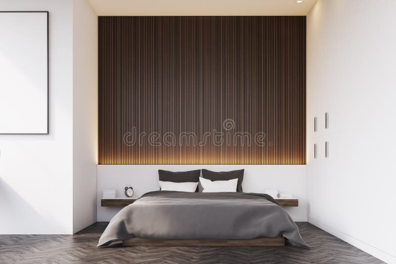 Front View of Bedroom with Wooden Wall Stock Illustration ...