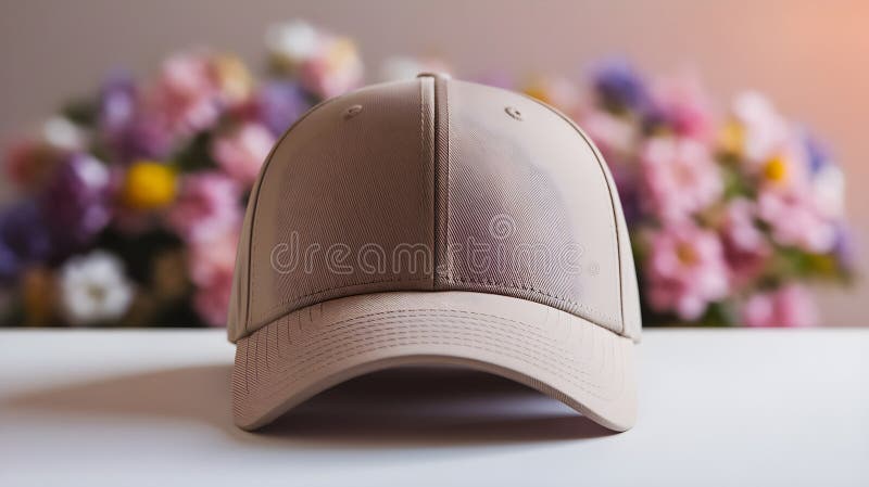 Front View of Beige Baseball Cap Mockup on White Background, with Space ...