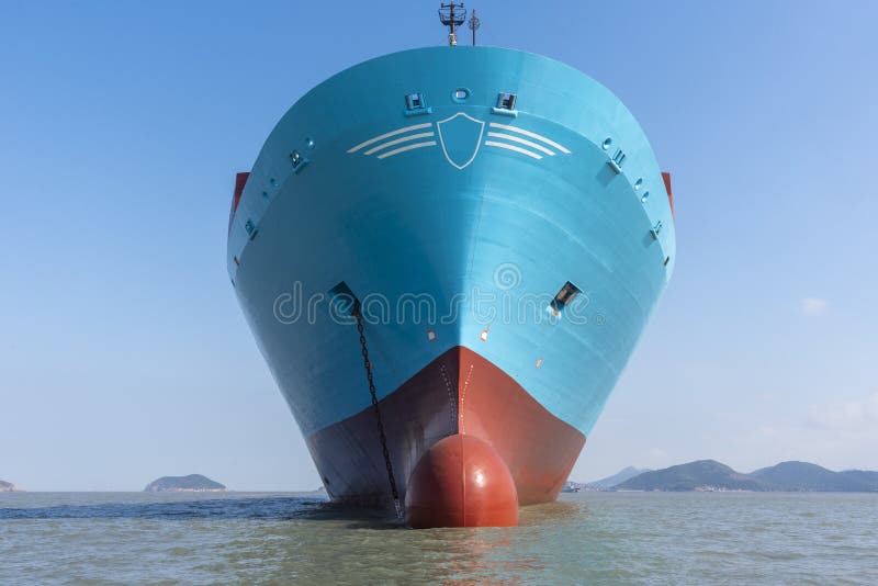 Front View of the Big Container Ship. Stock Image - Image of metal ...