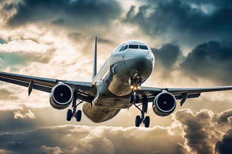 Big Jet Plane Flying through the Clouds Stock Illustration ...