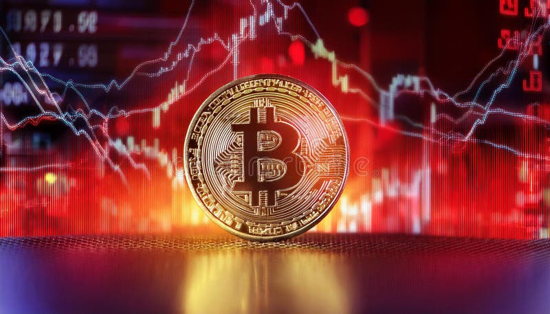 Front View of a Bitcoin, Background Animated Stream of Interfaces with ...