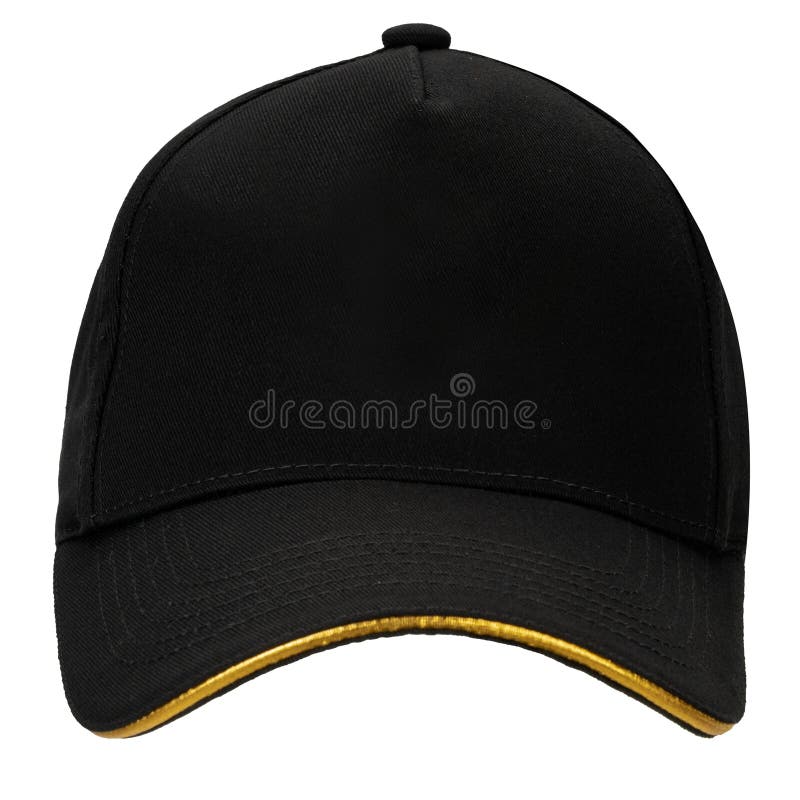 Front View of Black Baseball Cap with Yellow Edge Stock Image - Image ...