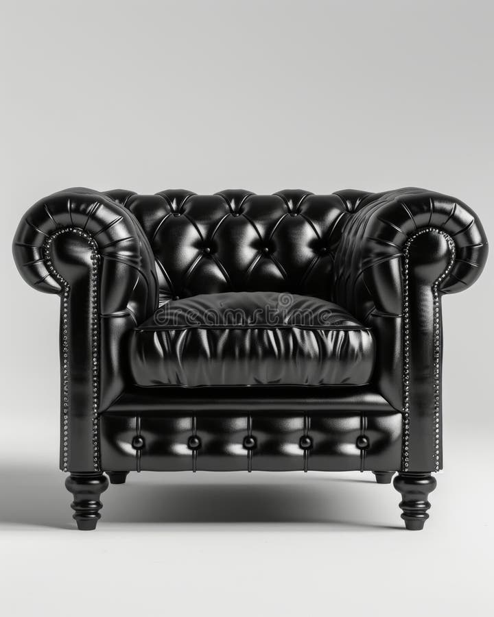 Front View of Black, Empty Comfortable Club Chair with Black Smooth ...