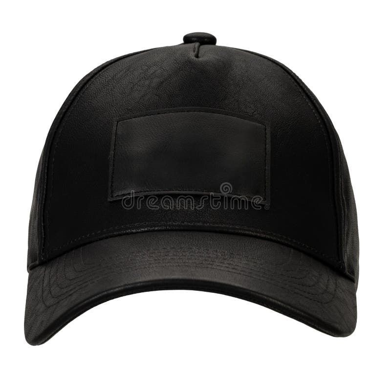 Front View of Black Leather Cap with Patch Stock Photo - Image of ...