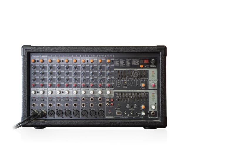 Front View, Black Plastic Mixer Power Amplifiers on White Background ...