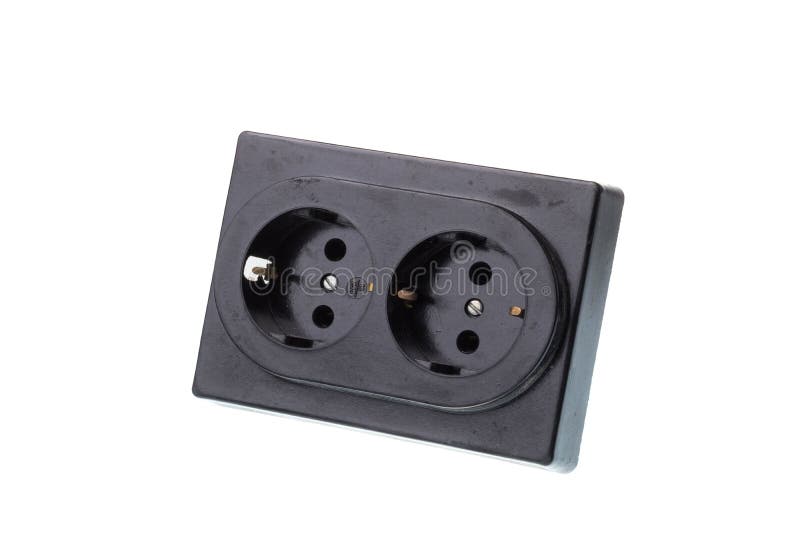 Front View of a Black Plastic Wall Socket Outlet, Isolated on White ...