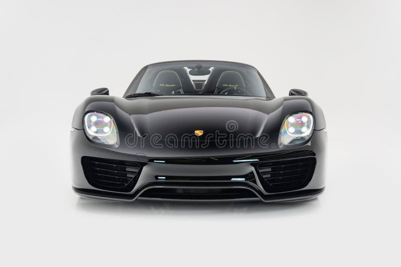 Front View of a Black Porsche 918 Spyder on a White Background ...