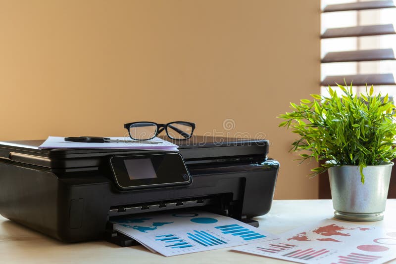 Front View of a Black Printer Machine on a Table Stock Photo - Image of ...