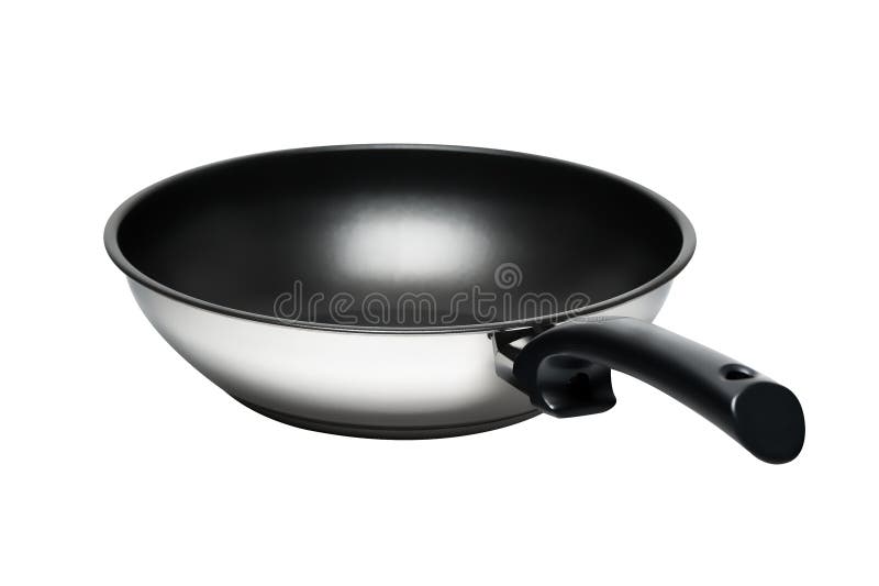 Front View of Black and White Frying Pan Isolated on White Background ...