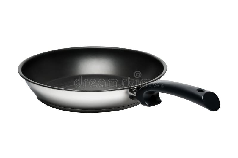 Front View of Black and White Frying Pan Isolated on White Background ...