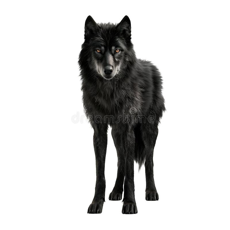 Front View of Black Wolf Looking at Camera Isolated on a Transparent ...