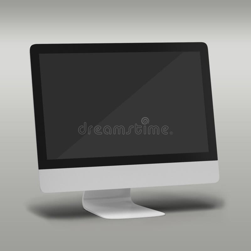 Front View Blank Black Screen Computer Isolated on Grey Background ...