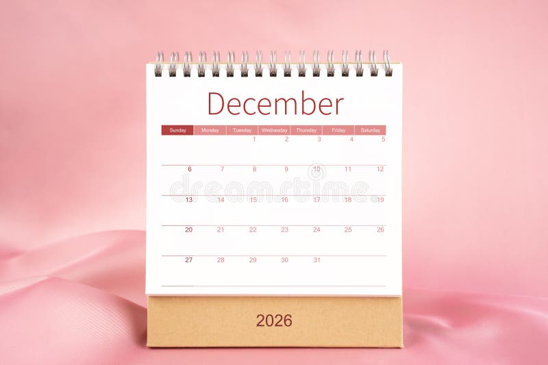 Front View of Blank December 2026 Desk Calendar on Pink Textile Stock ...