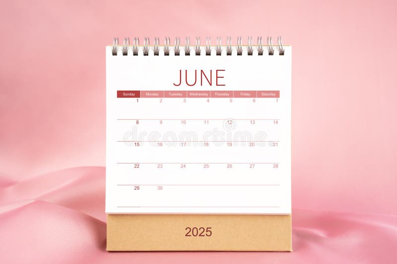 Front View of Blank June 2025 Desk Calendar on Pink Textile Stock Image ...