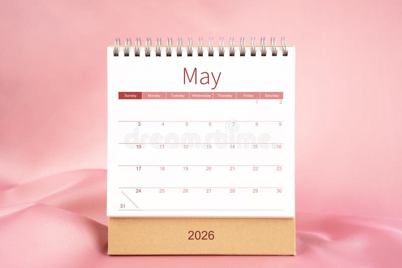 Front View of Blank May 2026 Desk Calendar on Pink Textile Stock Image ...