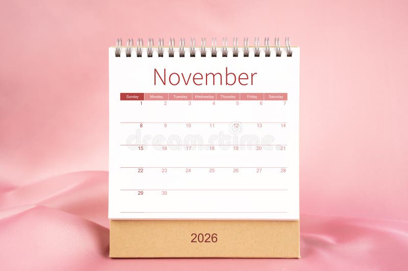 Front View of Blank November 2026 Desk Calendar on Pink Textile Stock ...