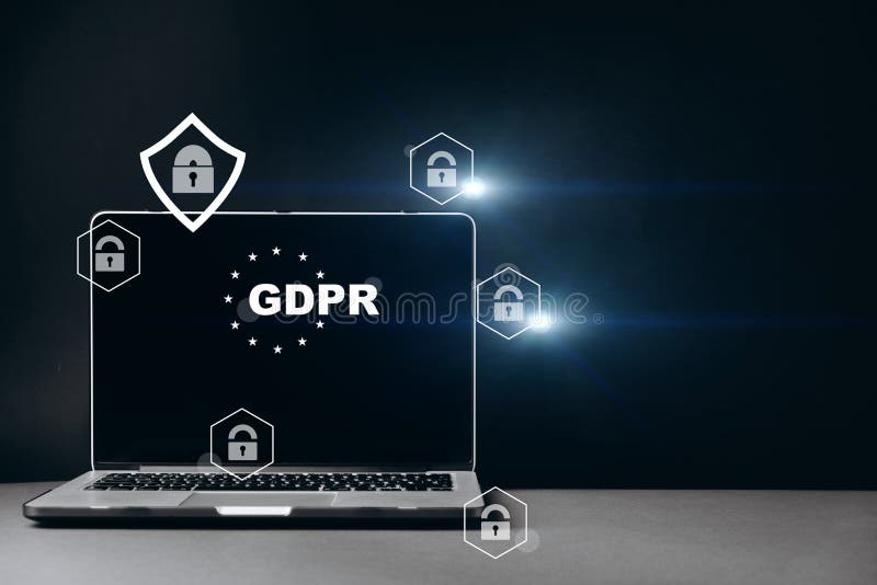 Front View of Blank Screen Laptop, Sign General Data Protection ...