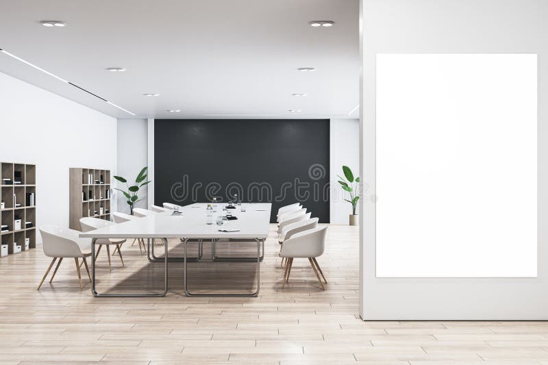 Front View of a Blank White Banner on Light Wall on Modern Empty ...