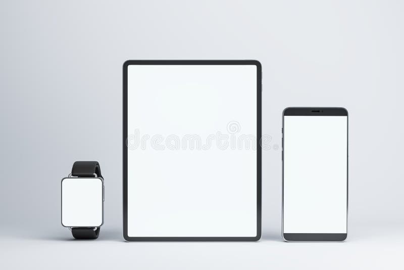 Front View on Blank White Modern Devices Screens with Space for Your ...