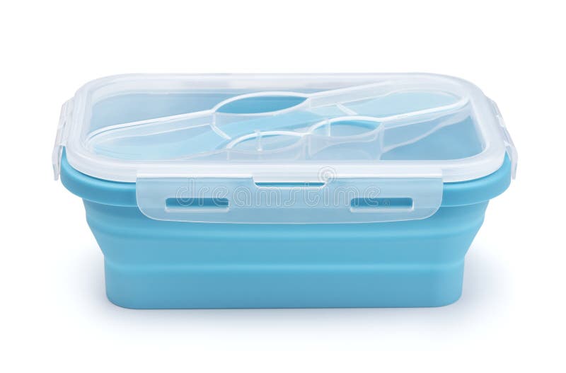 Front View of Blue Collapsible Silicone Lunch Box Stock Image - Image ...