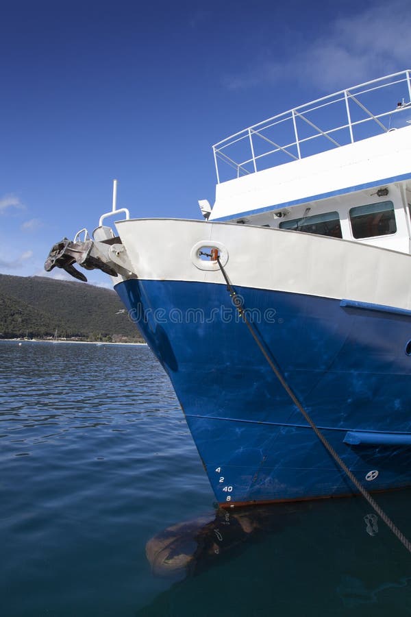 Front View of Blue Fishing Boat Stock Photo - Image of marine, boat ...