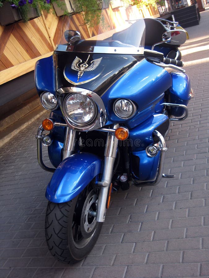 Blue Motorcycle, Front View Stock Photo - Image of front, view: 98820796