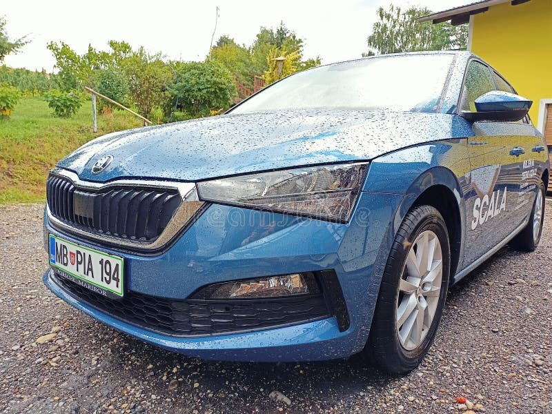 Front View of a Blue Skoda Scala 2021 Parked on the Street Editorial ...