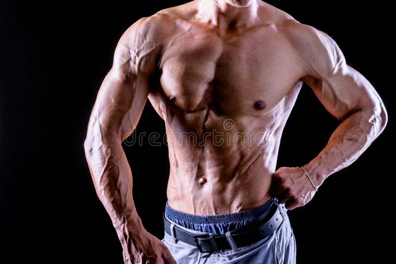 Front View Body of Muscular Biceps Sportsman or Bodybuilder Isolate on ...