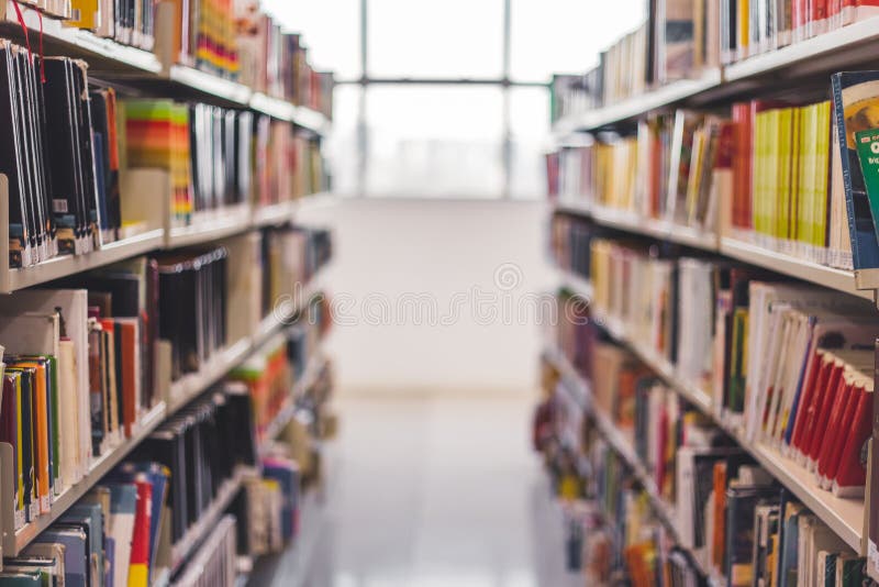 Front View from a Book Hall in a Library. Stock Image - Image of ...
