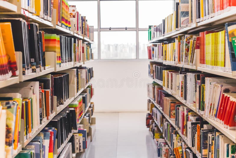 Front View from a Book Hall in a Library. Stock Image - Image of ...