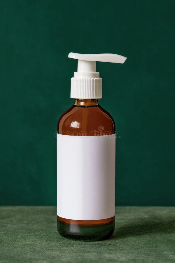 A Front View of a Bottle of Lotion with a Label Placed on a Table Stock ...