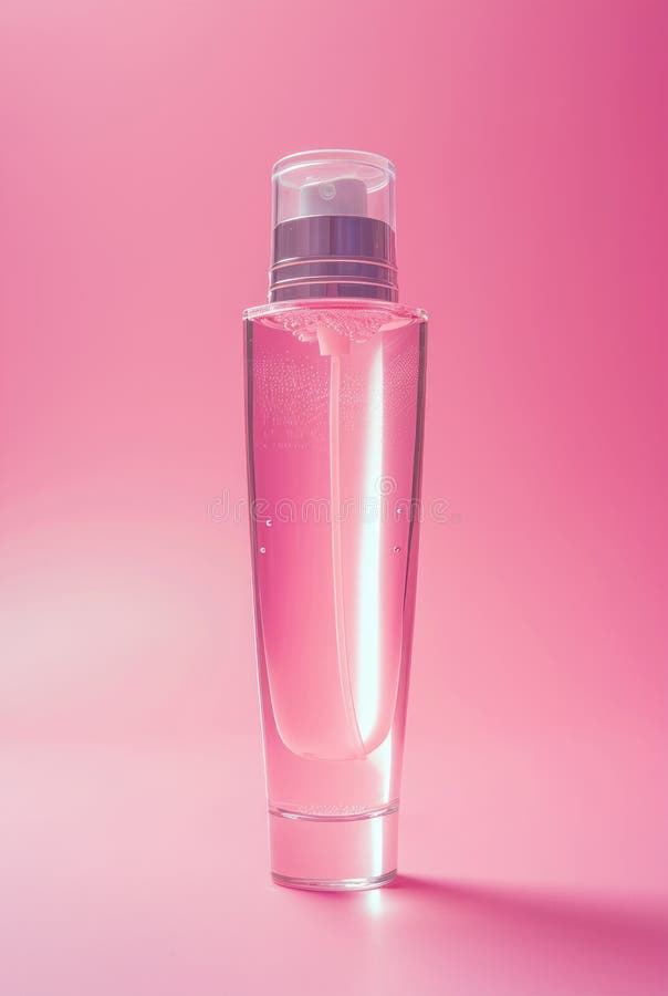 A Front View of a Bottle of Water Standing on a Pink Background Stock ...