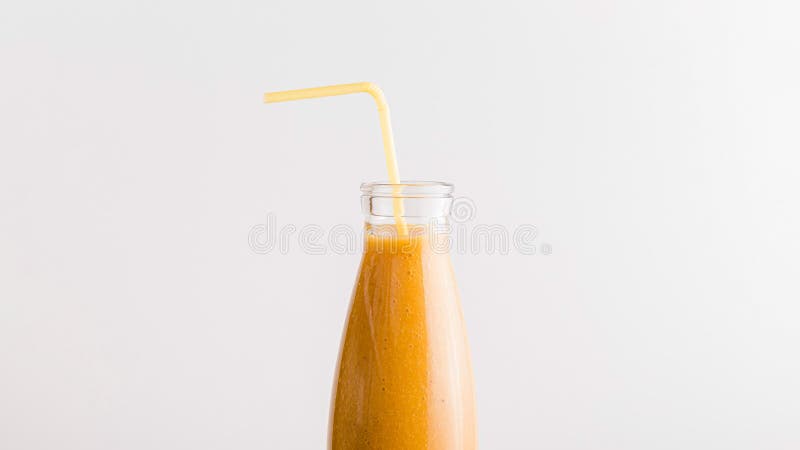 Front View Bottlewith Orange Smoothie Straw Stock Photo - Image of ...