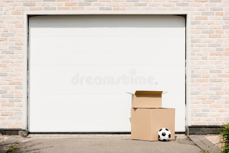 Front View of Boxes, Soccer Ball in Front of Stock Photo - Image of ...