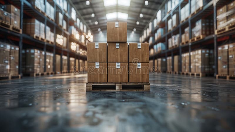 Front View of Boxes in a Warehouse on Pallet Racks Stock Photo - Image ...
