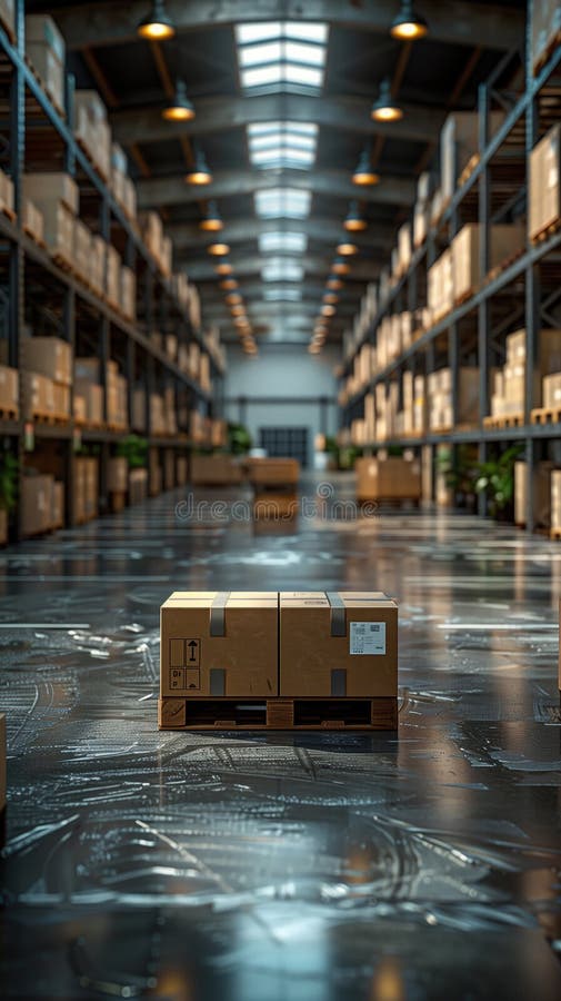 Front View of Boxes in a Warehouse on Pallet Racks Stock Image - Image ...