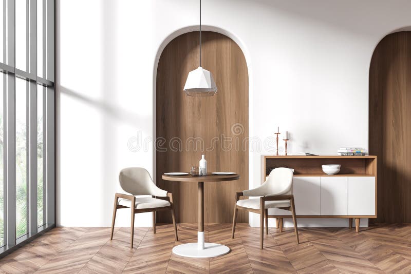 Front View on Bright Cafe Interior with Panoramic Windows Stock ...