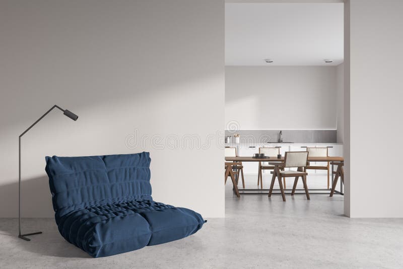 Front View on Bright Dining Room Interior with Empty Wall Stock ...