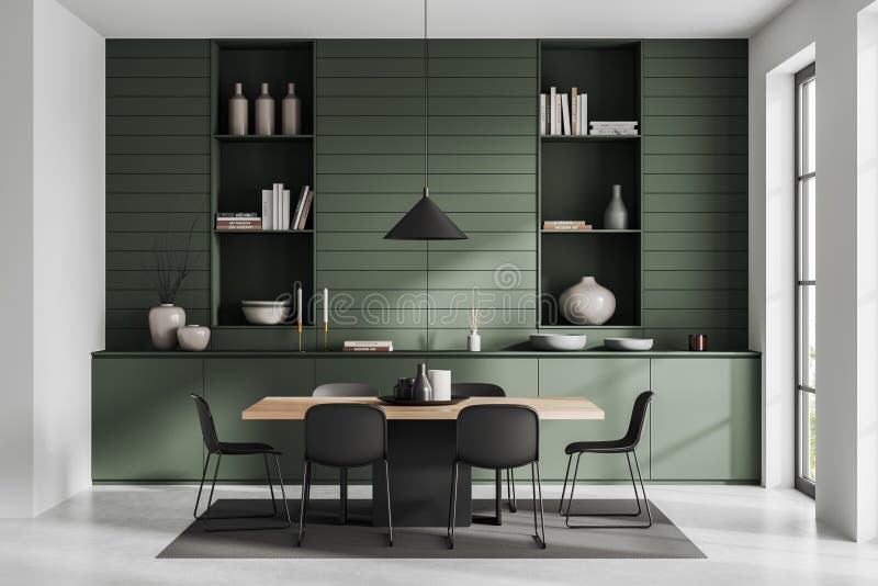 Front View on Bright Dining Room Interior with Dining Table Stock ...